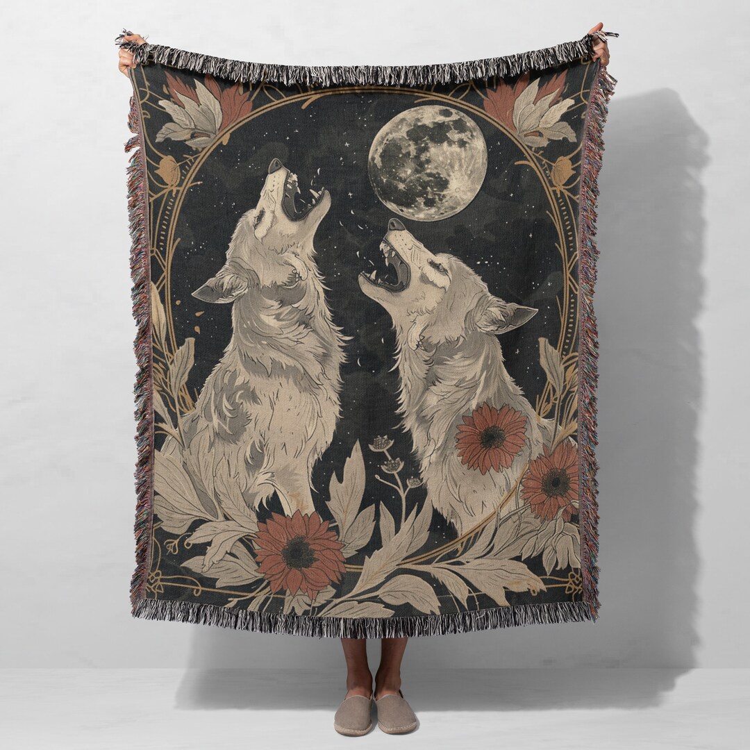Wolf Throw Blanket Howling Wolves Art Nouveau Decor Woodland Wolves ...