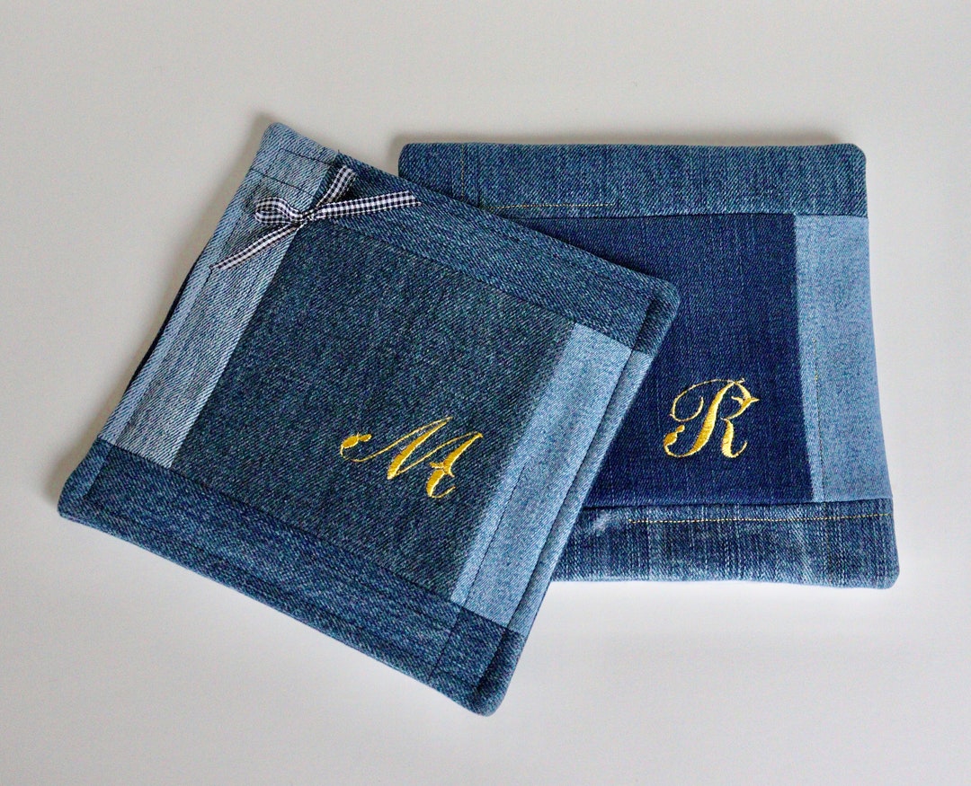 Personalized Denim Mug Rug From Recycled Denim Jeans, Embroidered ...