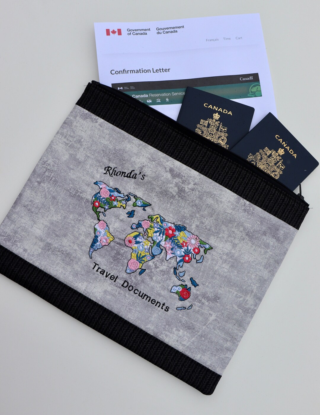 Personalised Passport/travel Documents Pouch, Zippered Bag, World Map ...