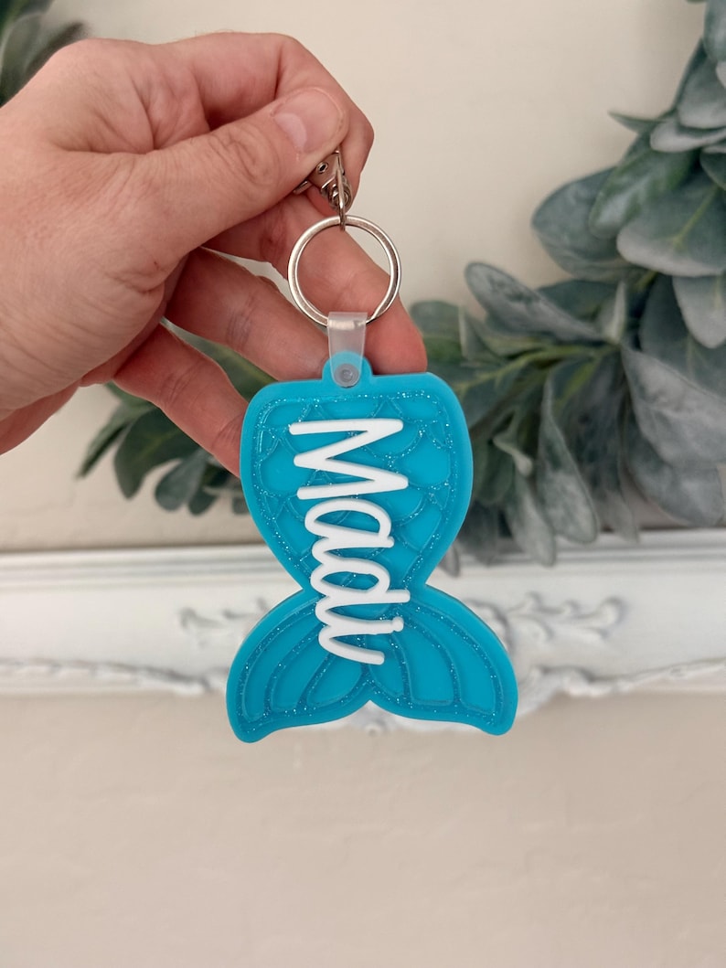 Personalized Mermaid Tale Back Pack Tag, Acrylic Bag Tag, Custom School ...