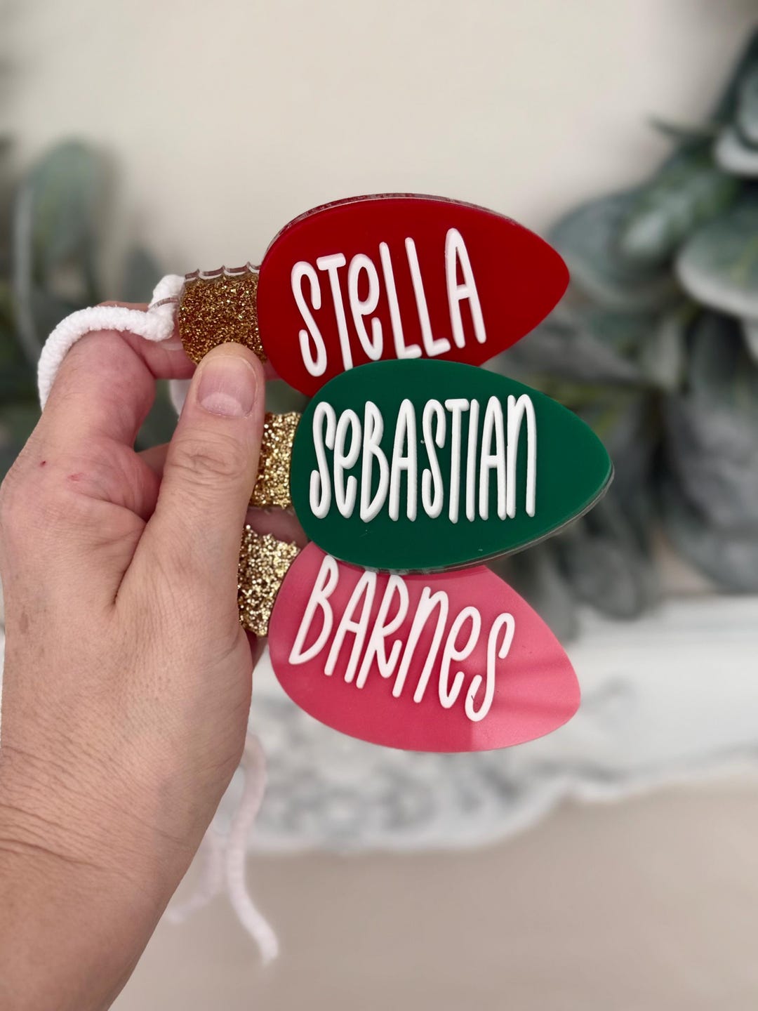Personalized Christmas Light Bulb Stocking Tag, Christmas Ornament ...