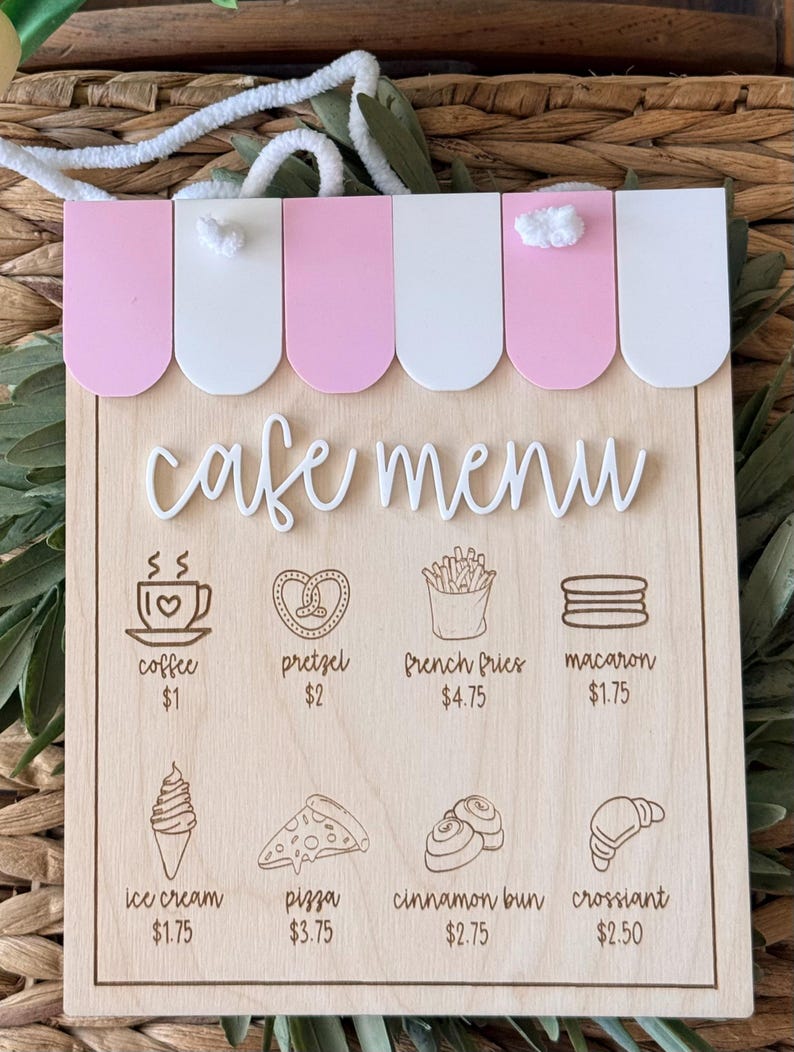 Pretend Play Cafe Menu for Kids, Wooden Coffee Shop Shop Menu, Play ...