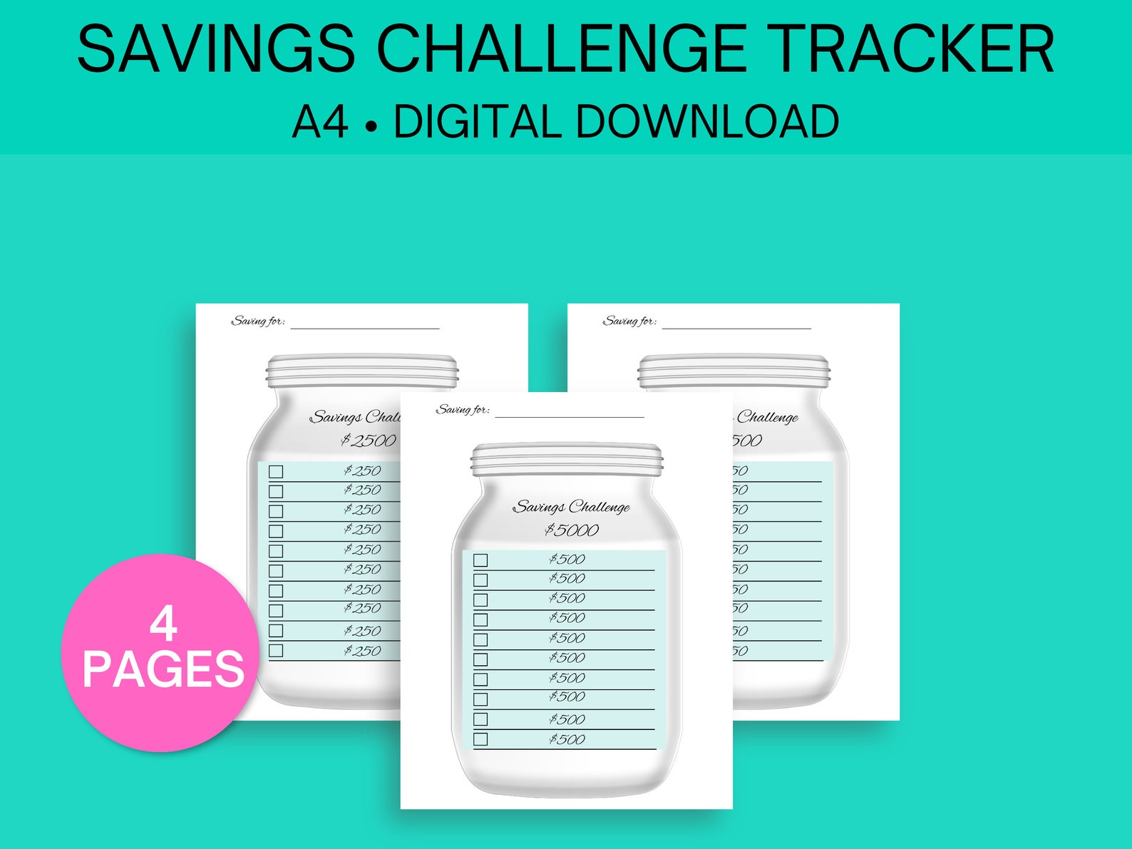 Savings Jar Tracker Printable, Savings Challenge, Savings Tracker ...