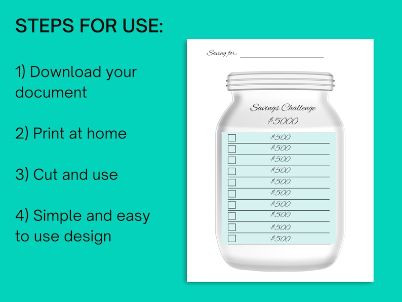 Savings Jar Tracker Printable, Savings Challenge, Savings Tracker ...
