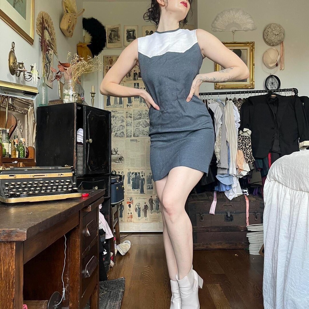 Vintage 60s Mod Mini Dress, 1960s Linen Colorblock Shift Dress, Vtg ...