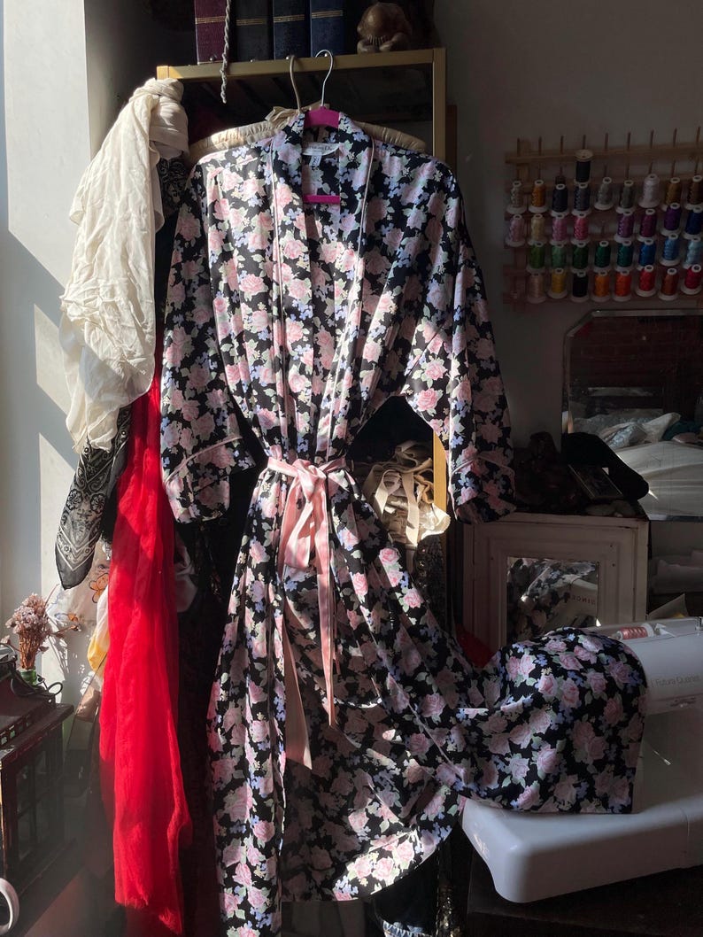Vintage Christian Dior Designer Robe, Silky Satin Housecoat, Kimono ...