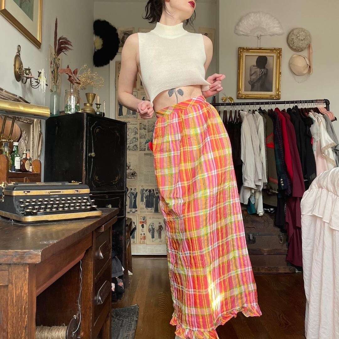 Vintage 60s Mod Maxi Skirt, 1960s Retro Summer Plaid Sears Jr. High ...