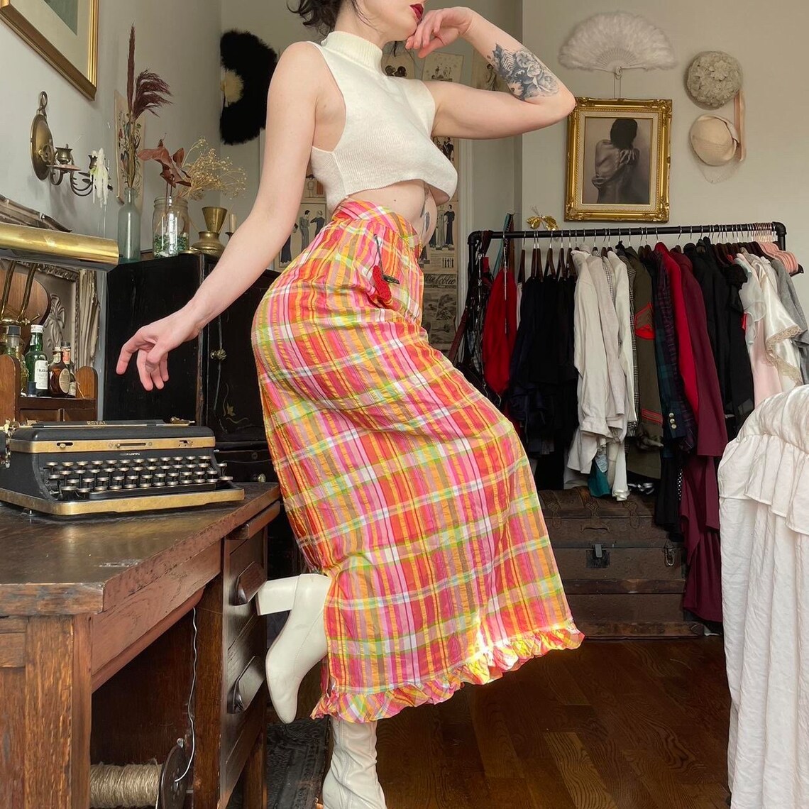 Vintage 60s Mod Maxi Skirt, 1960s Retro Summer Plaid Sears Jr. High ...