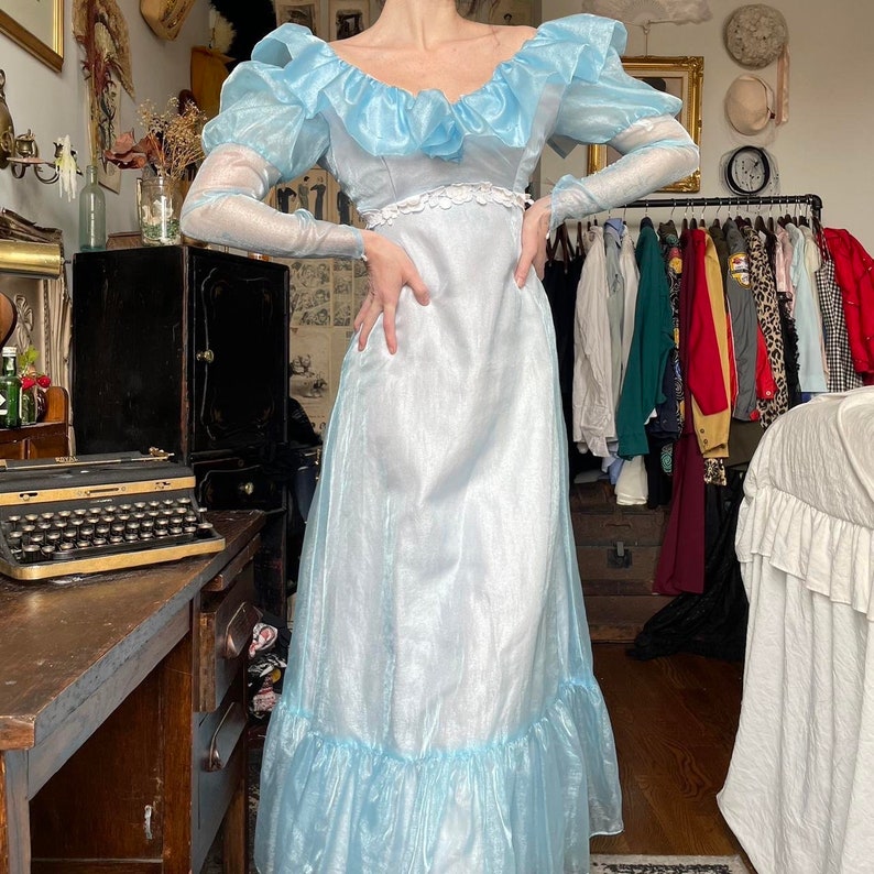 Vintage 70s Princess Gown Maxi Dress, Cinderella Blue, Prairie Dress ...