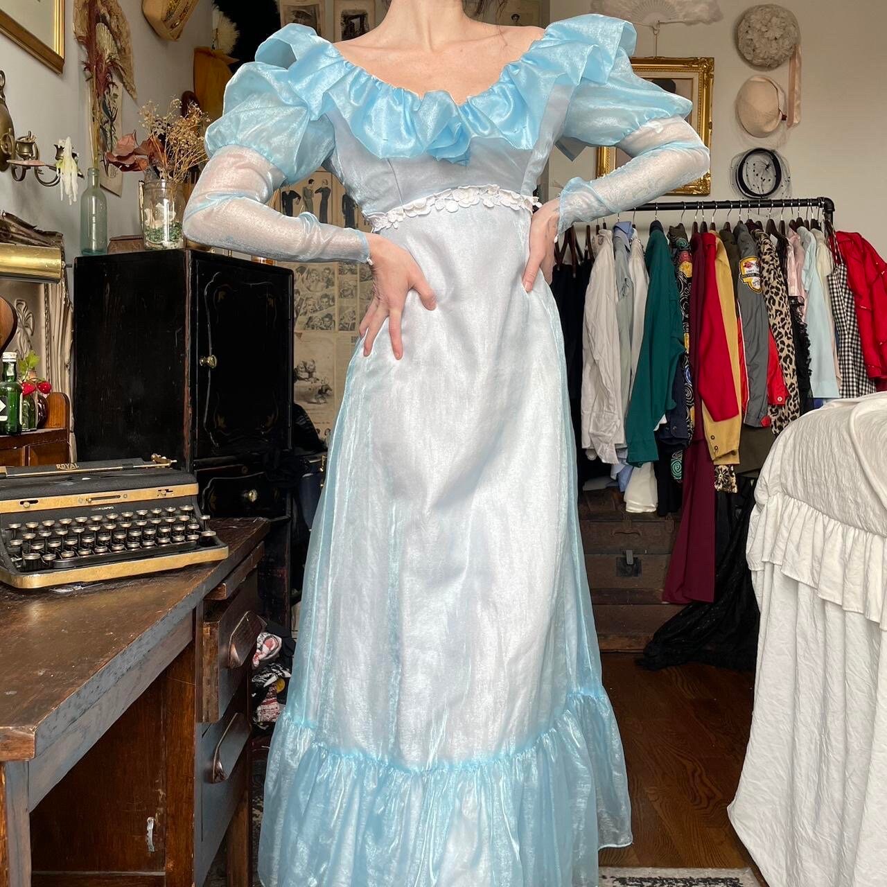 Vintage 70s Princess Gown Maxi Dress, Cinderella Blue, Prairie Dress ...