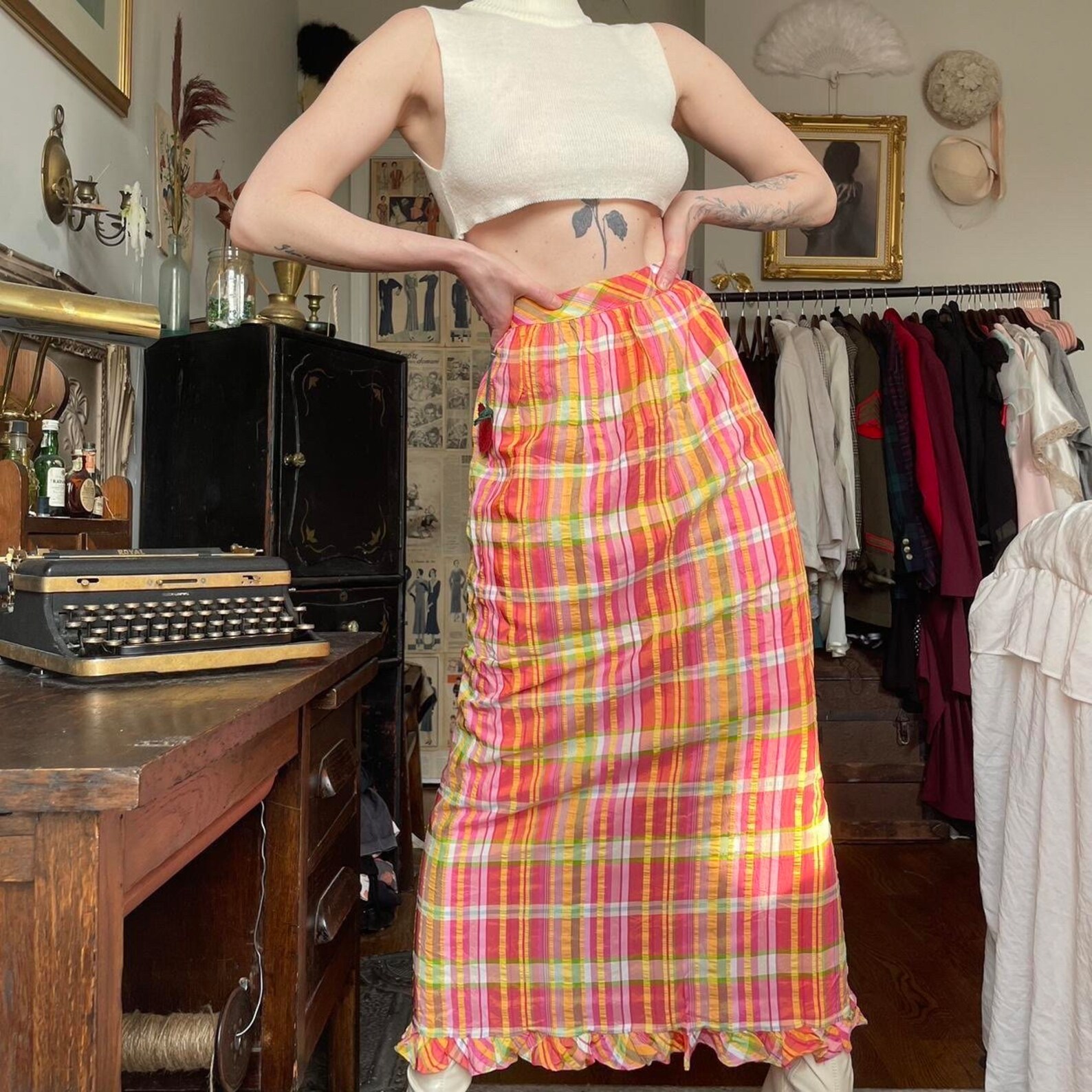 Vintage 60s Mod Maxi Skirt, 1960s Retro Summer Plaid Sears Jr. High ...