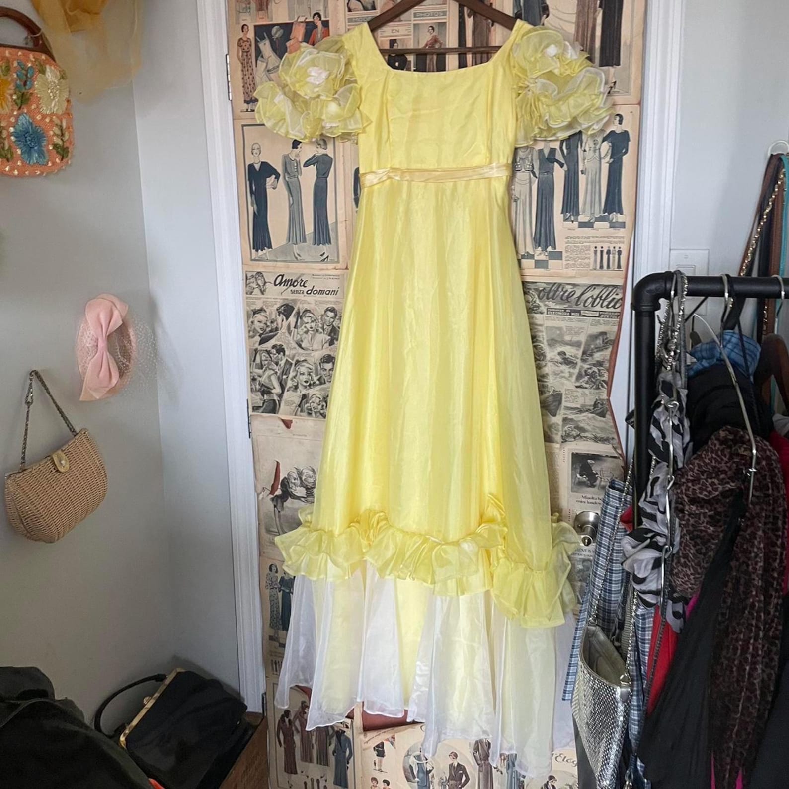 Vintage 70s 80s Princess Gown Prom Dress, Yellow Organza Chiffon ...