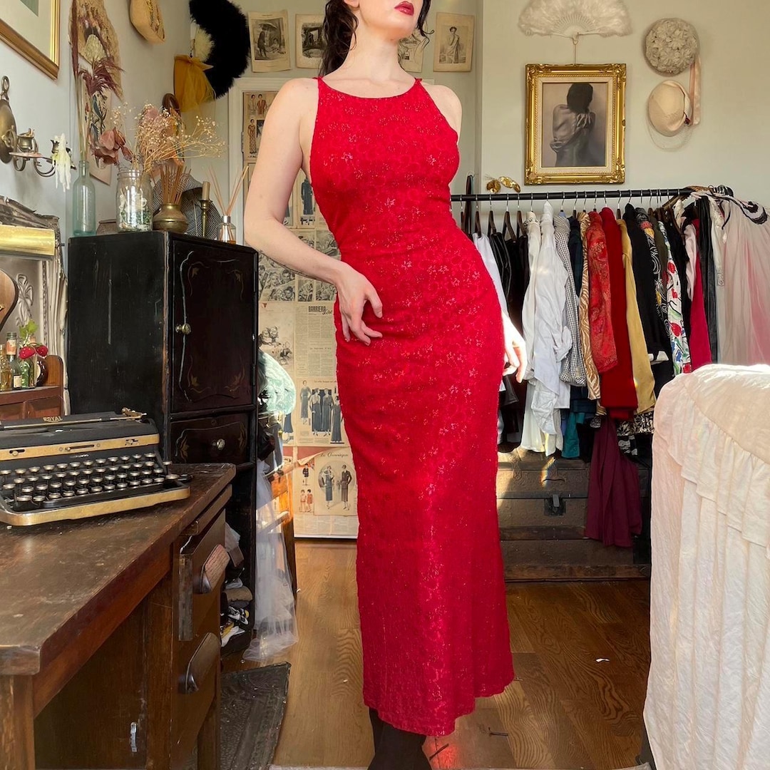 Vintage 90s Formal Dress, 1990s Prom Gown, Mermaid Silhouette, Lurex ...