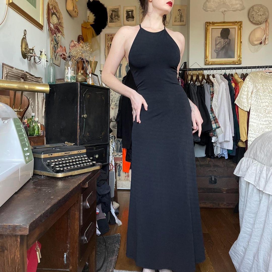 Vintage 90s Slinky Black Dress Formal Holiday Gown, Stretch Black Dress ...