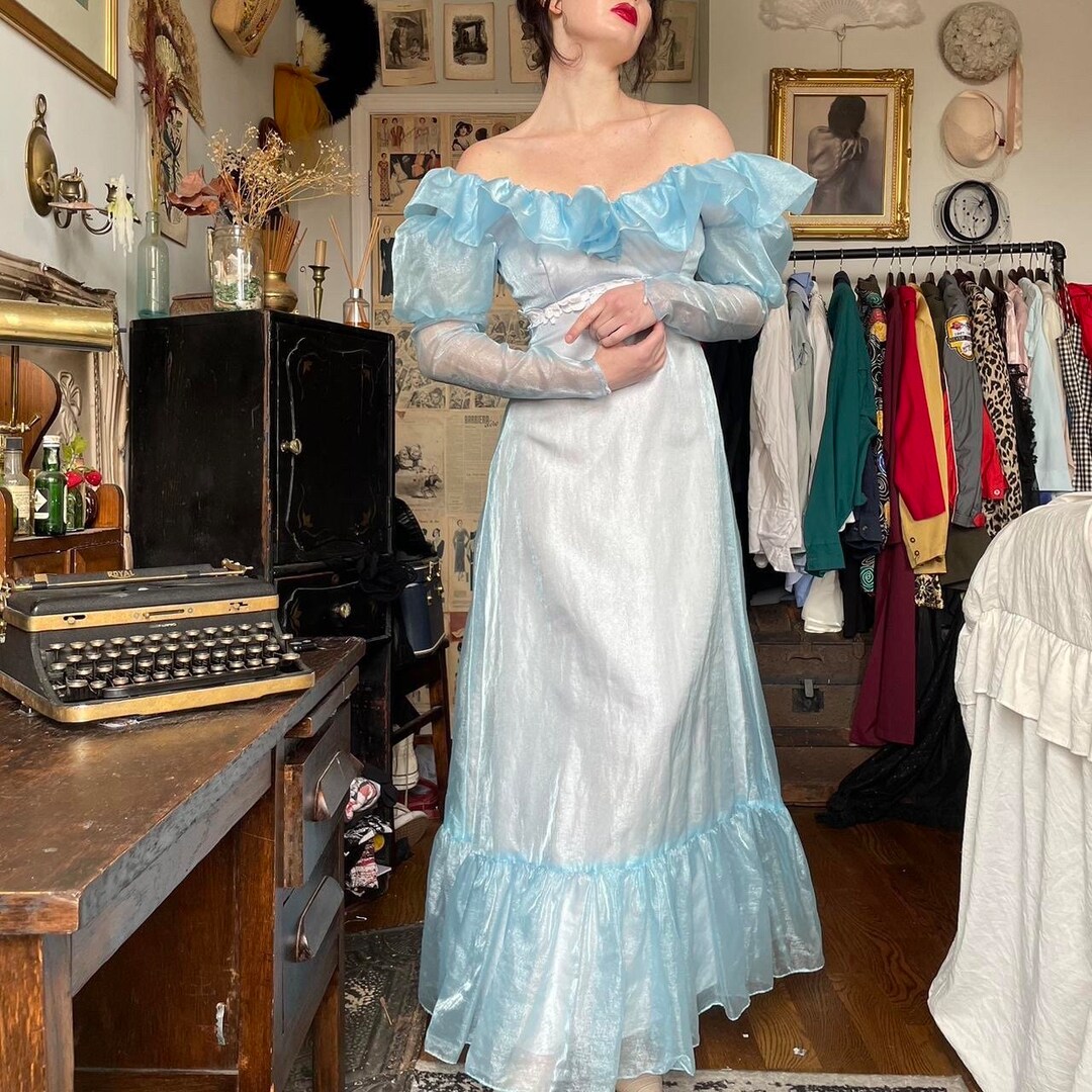 Vintage 70s Princess Gown Maxi Dress, Cinderella Blue, Prairie Dress ...