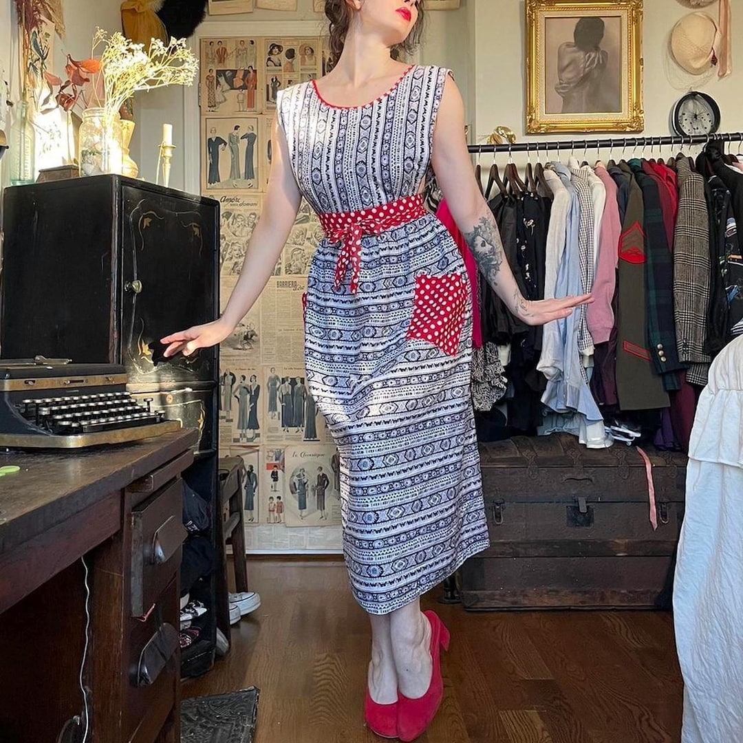 Vintage 60s Pinafore Boho Paisley Wrap Dress, Western Prairie Midi ...