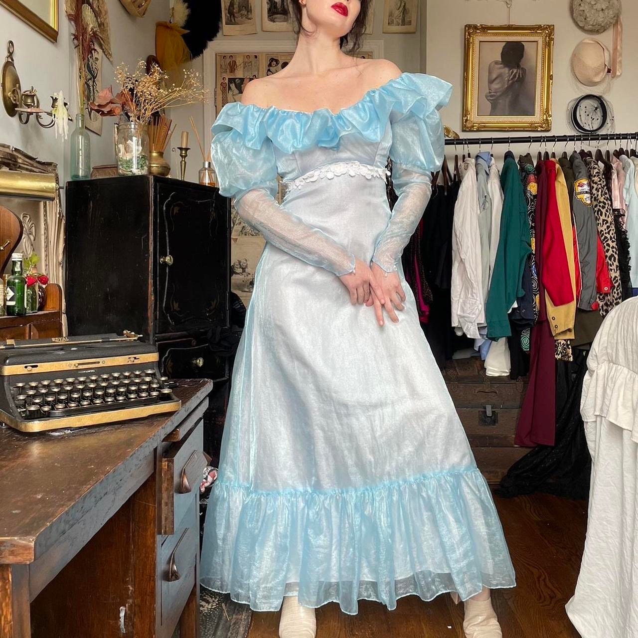 Vintage 70s Princess Gown Maxi Dress, Cinderella Blue, Prairie Dress ...