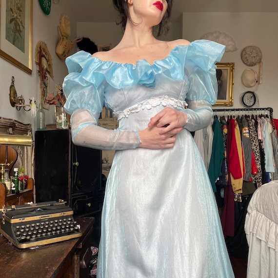 Vintage 70s Princess Gown Maxi Dress, Cinderella Blue… - Gem