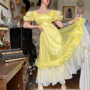 Vintage 70s 80s Princess Gown Prom Dress, Yellow Organza Chiffon ...