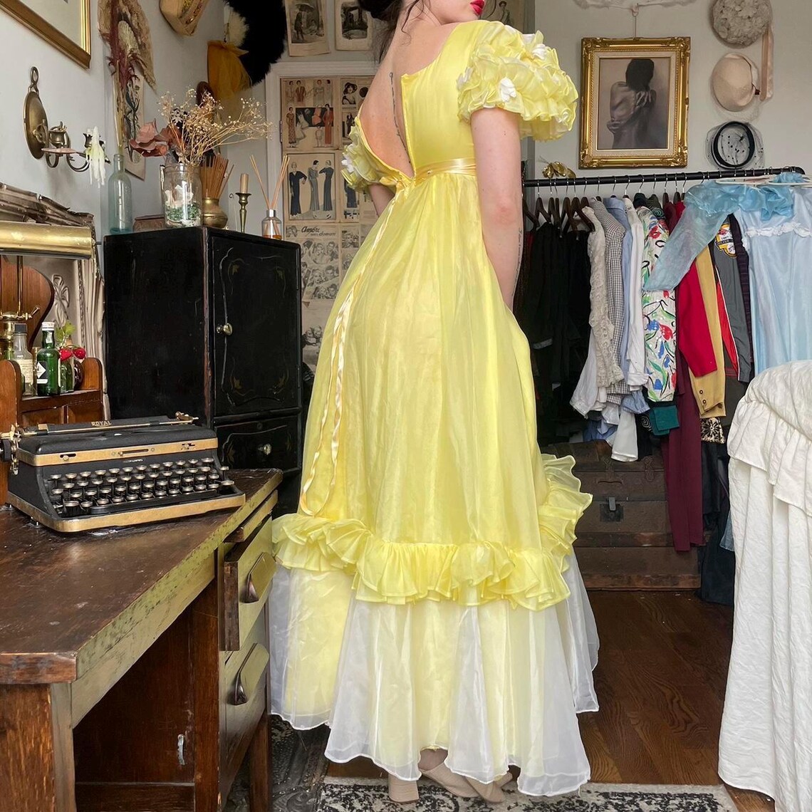 Vintage 70s 80s Princess Gown Prom Dress, Yellow Organza Chiffon ...