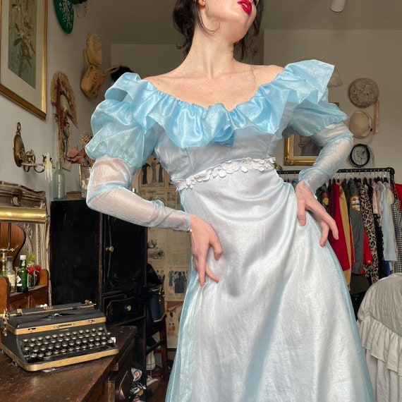 Vintage 70s Princess Gown Maxi Dress, Cinderella Blue… - Gem