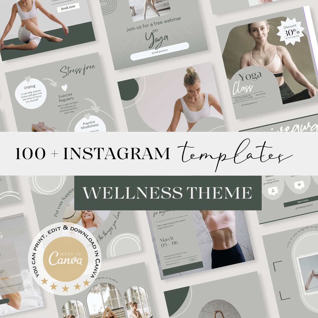 Instagram Social Media Templates Bundle Wellness Theme 100+ Posts ...
