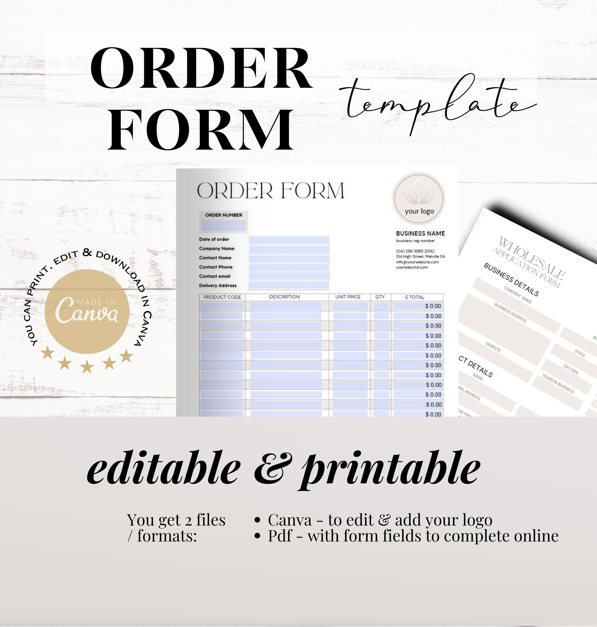 Wholesale Customer Order Form | Printable | Canva Template | Editable ...