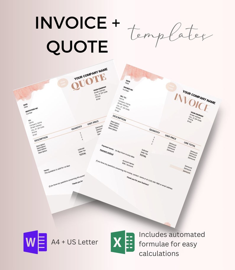 Blank Excel Business Invoice Template and Quote Bundle Word Plus Excel ...