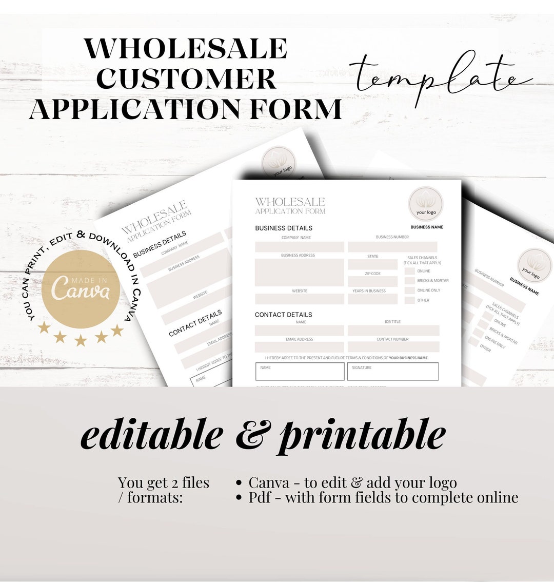 Wholesale Customer Application Registration Form | Printable | Canva ...