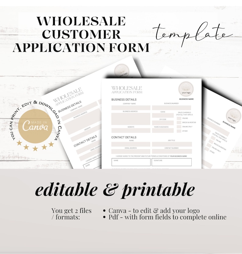Wholesale Customer Application Registration Form | Printable | Canva ...