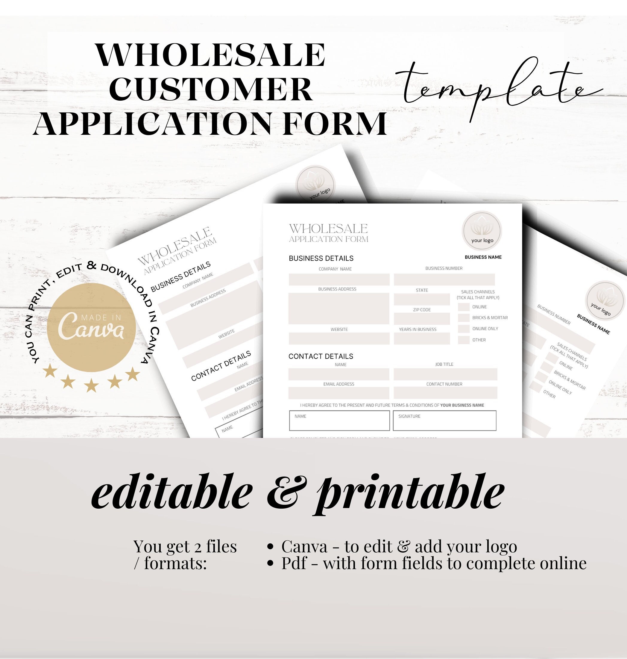 Wholesale Customer Application Registration Form | Printable | Canva ...