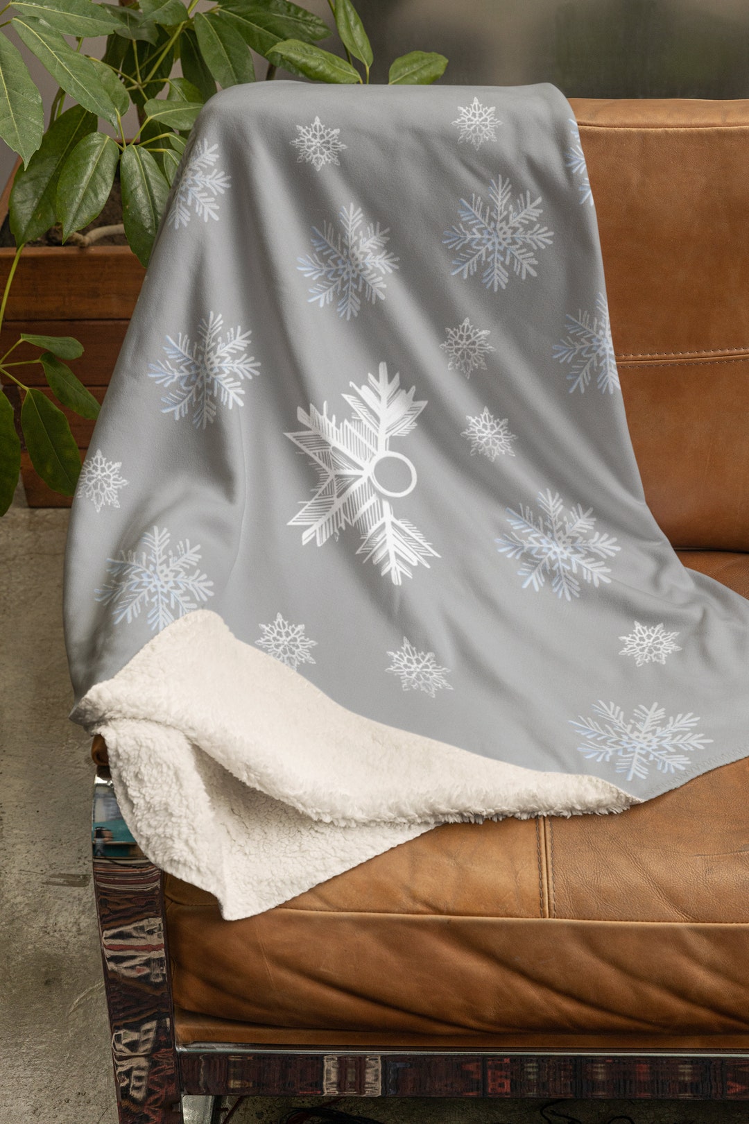 Grey Snowflake Fleece Sherpa Blanket - Etsy