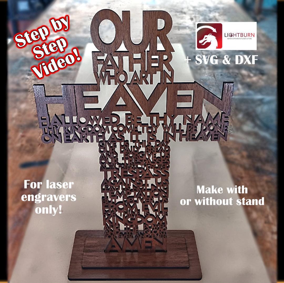 Buy Lightburn Ready Lord's Prayer Cross With Base for Laser Engravers ...