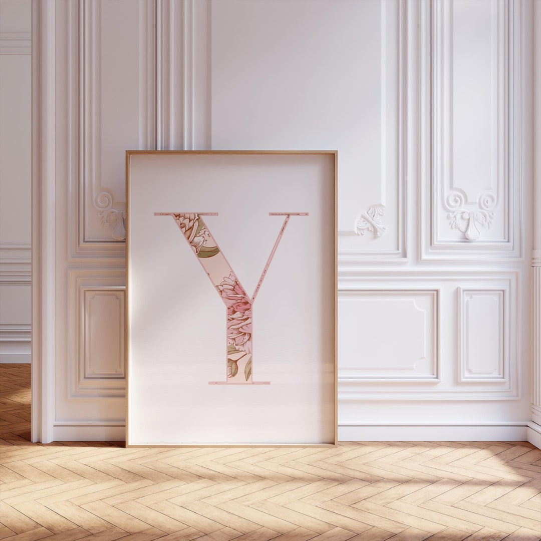 Monogram Y Letter Chinoiserie Print, Light Pink, Wall Art, Poster, Chic ...