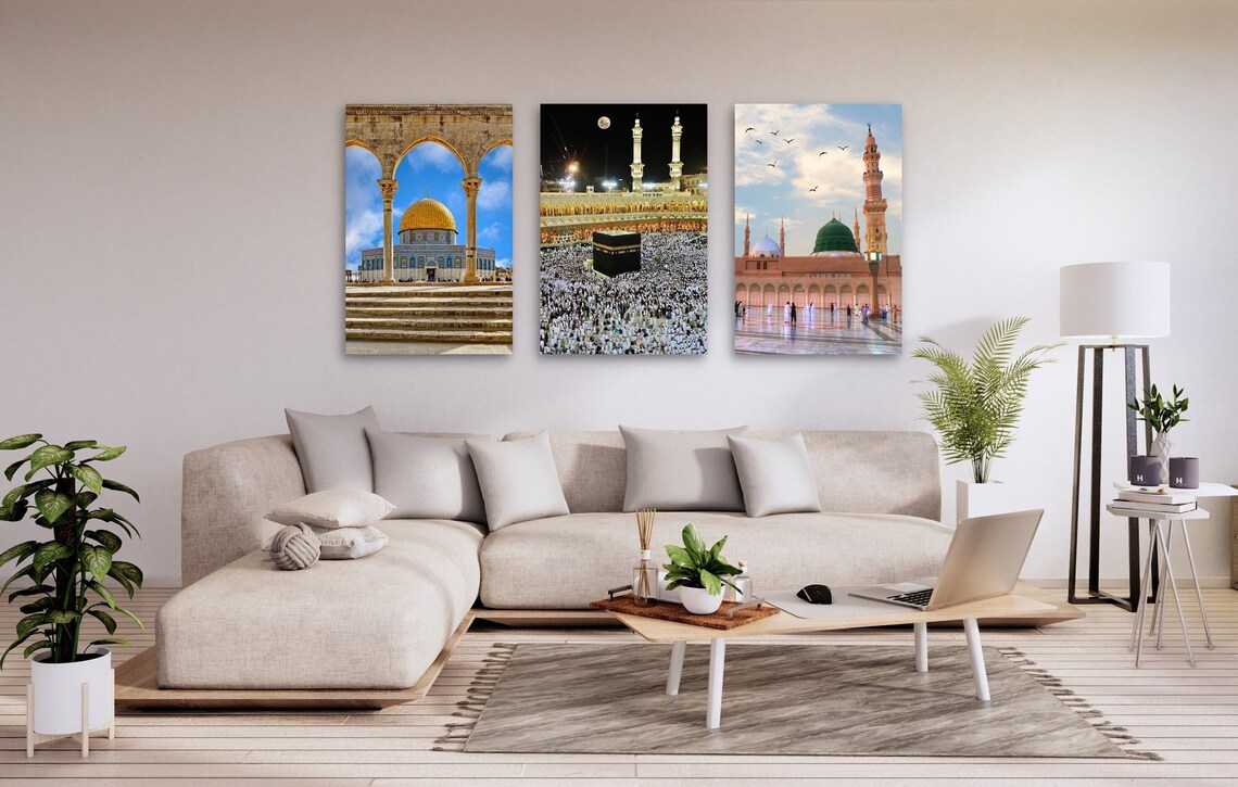 Three Holy Mosques Islamic Wall Art, Set of 3 Islamic Canvas Print ...