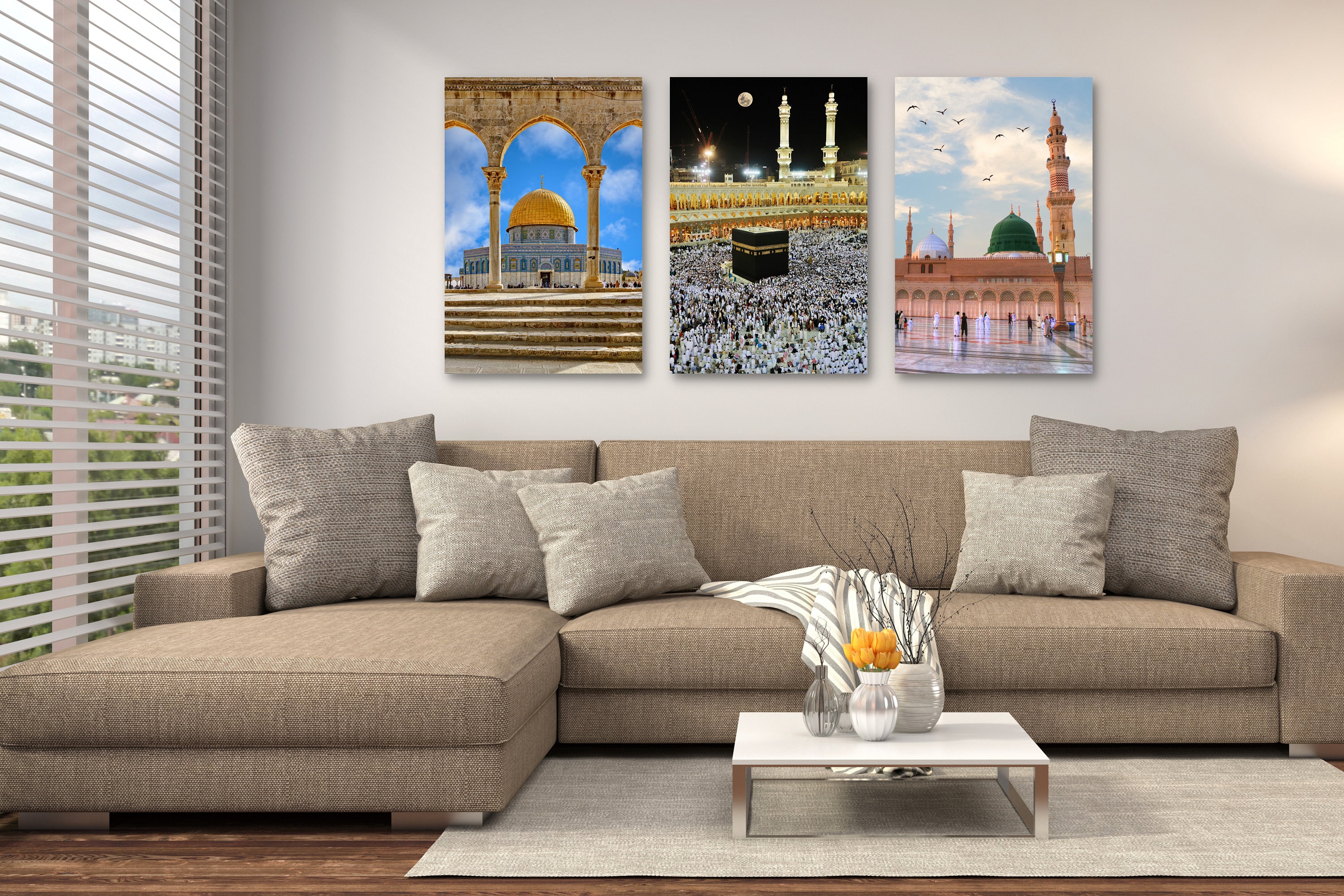 Three Holy Mosques Islamic Wall Art, Set of 3 Islamic Canvas Print ...