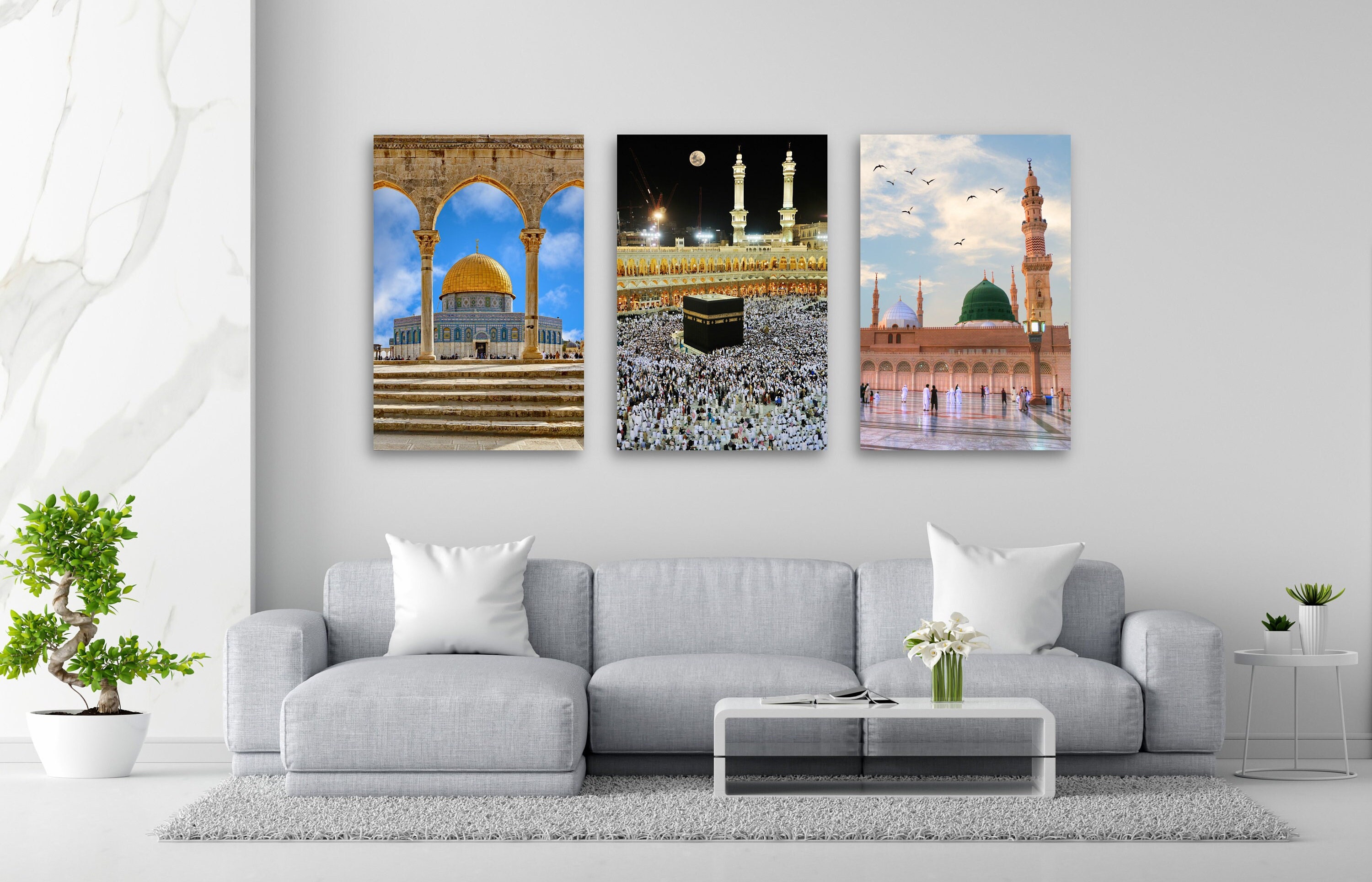Three Holy Mosques Islamic Wall Art, Set of 3 Islamic Canvas Print ...