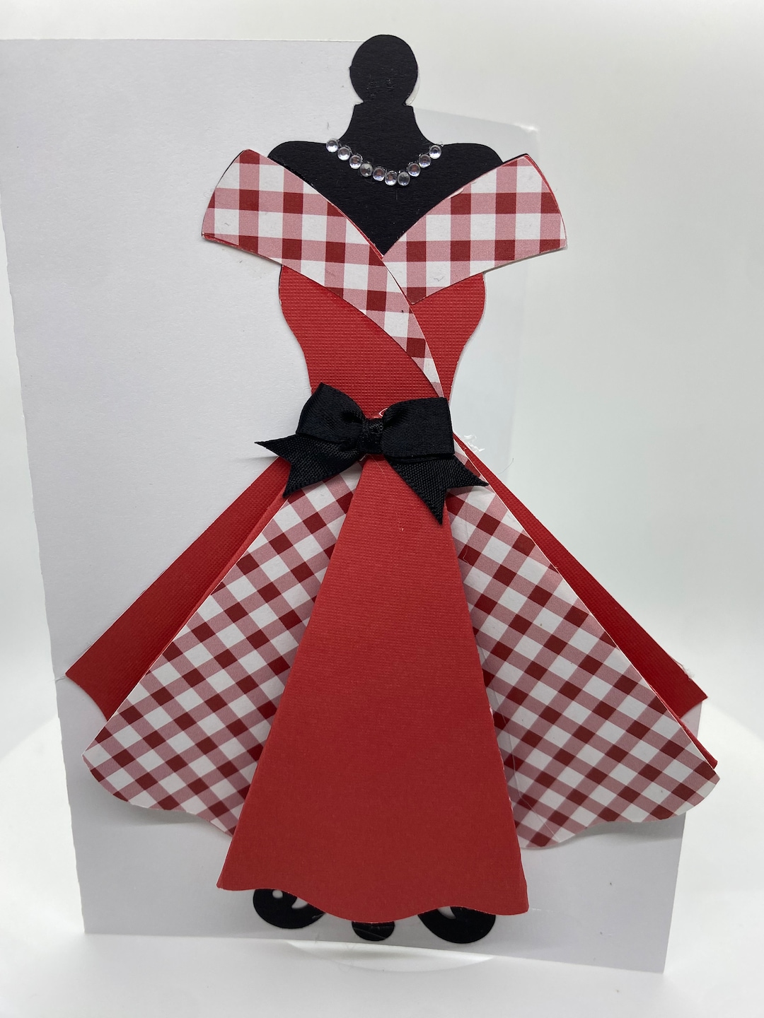 Red Gingham Dress Card: Elegant Greeting Card With Black Bow - Etsy