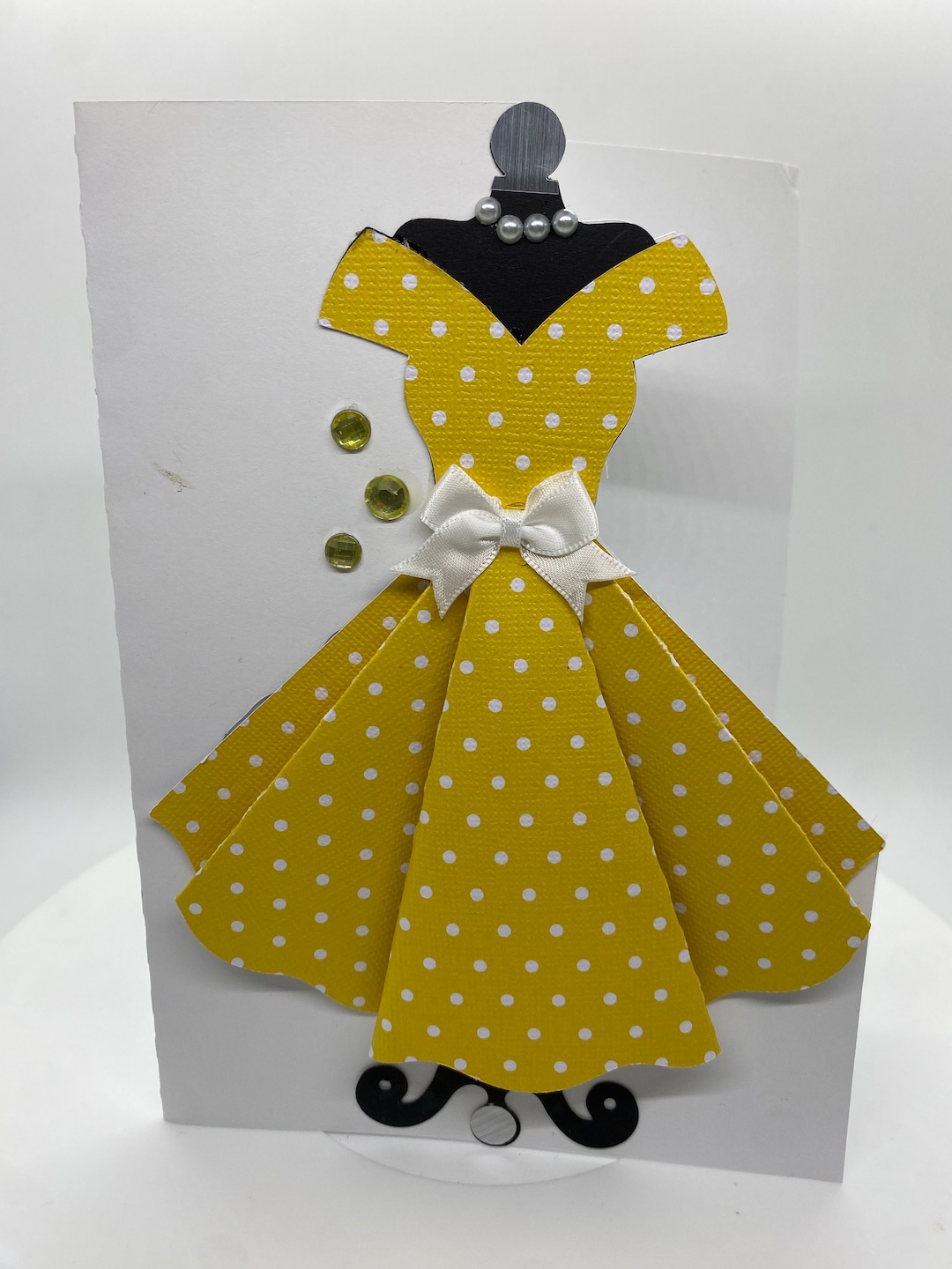 Yellow Polka Dotted Dress Card, Dress Greeting Card, Elegant Dress Card ...