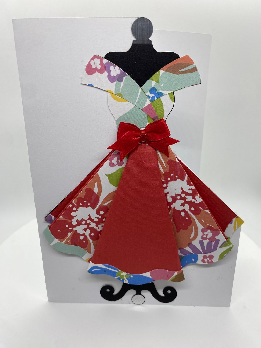 Red Floral Dress Card, Dress Greeting Card, Elegant Dress Card, Flower ...