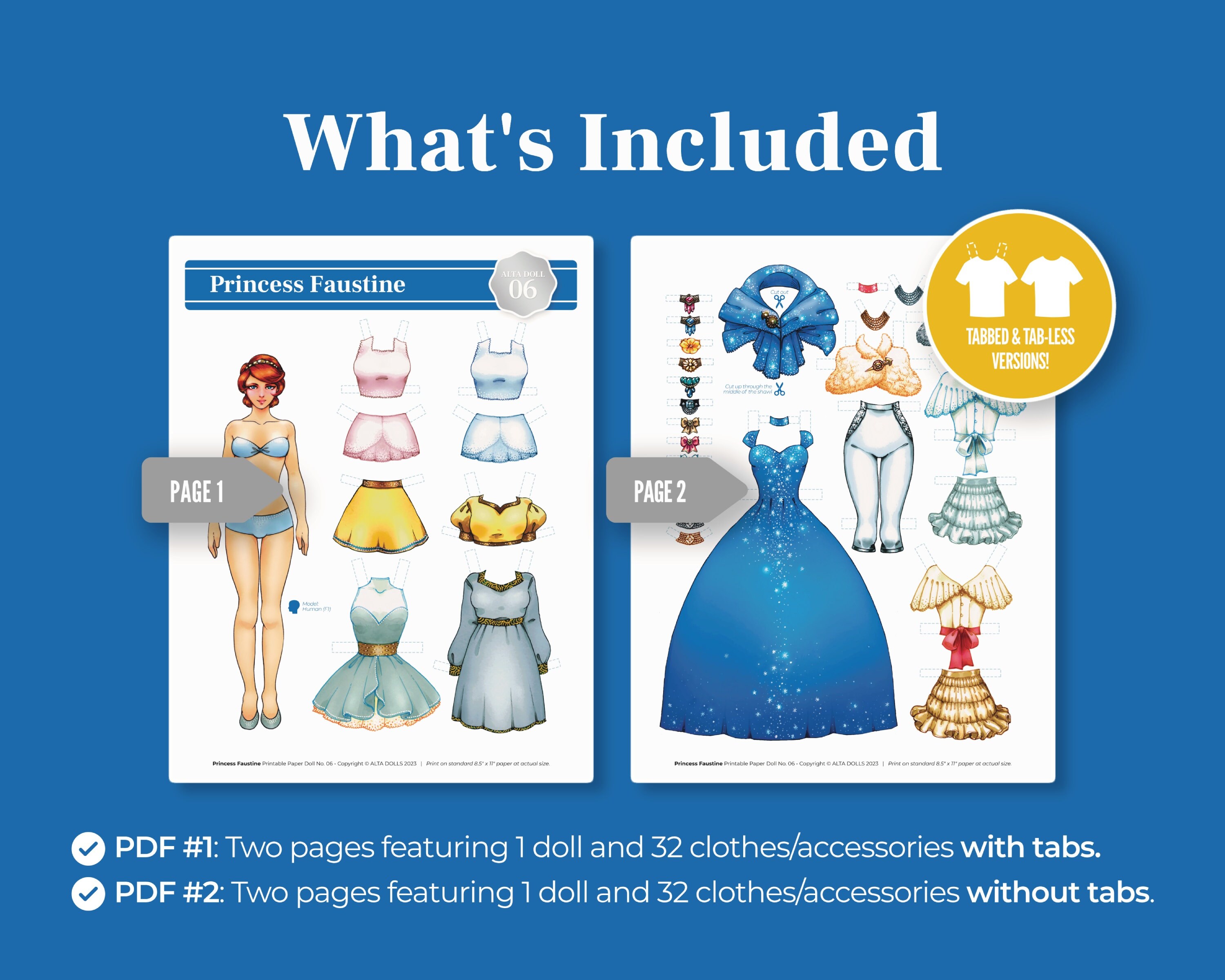 Faustine Printable Paper Doll With 32 Clothes and Accessories in Tabbed ...