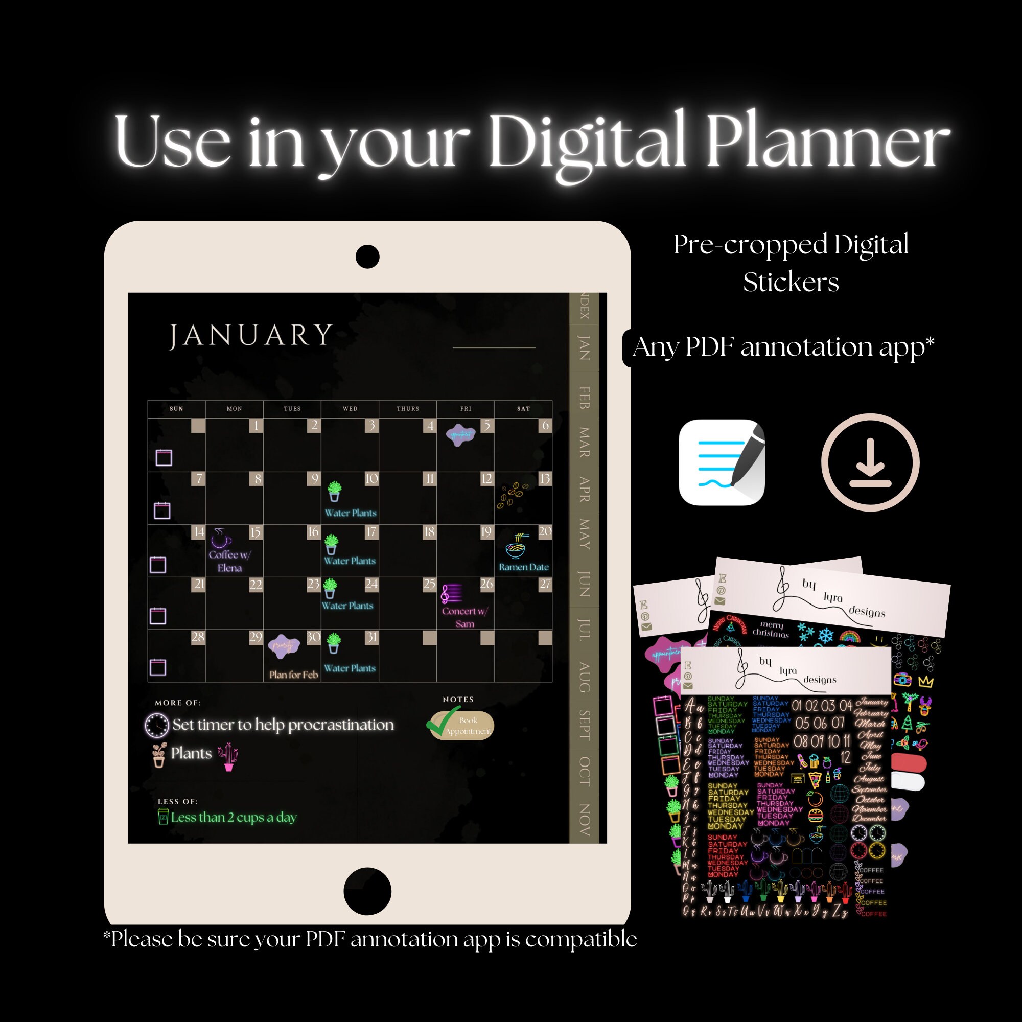 Digital Neon Sticker Pack Digital Sticker Numbers Cute Winter Digital ...