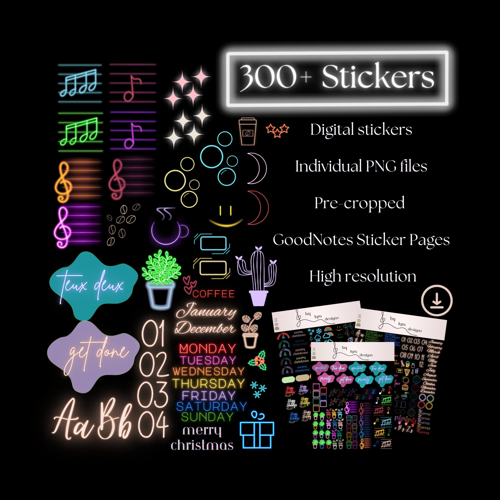 Digital Neon Sticker Pack Digital Sticker Numbers Cute Winter Digital ...