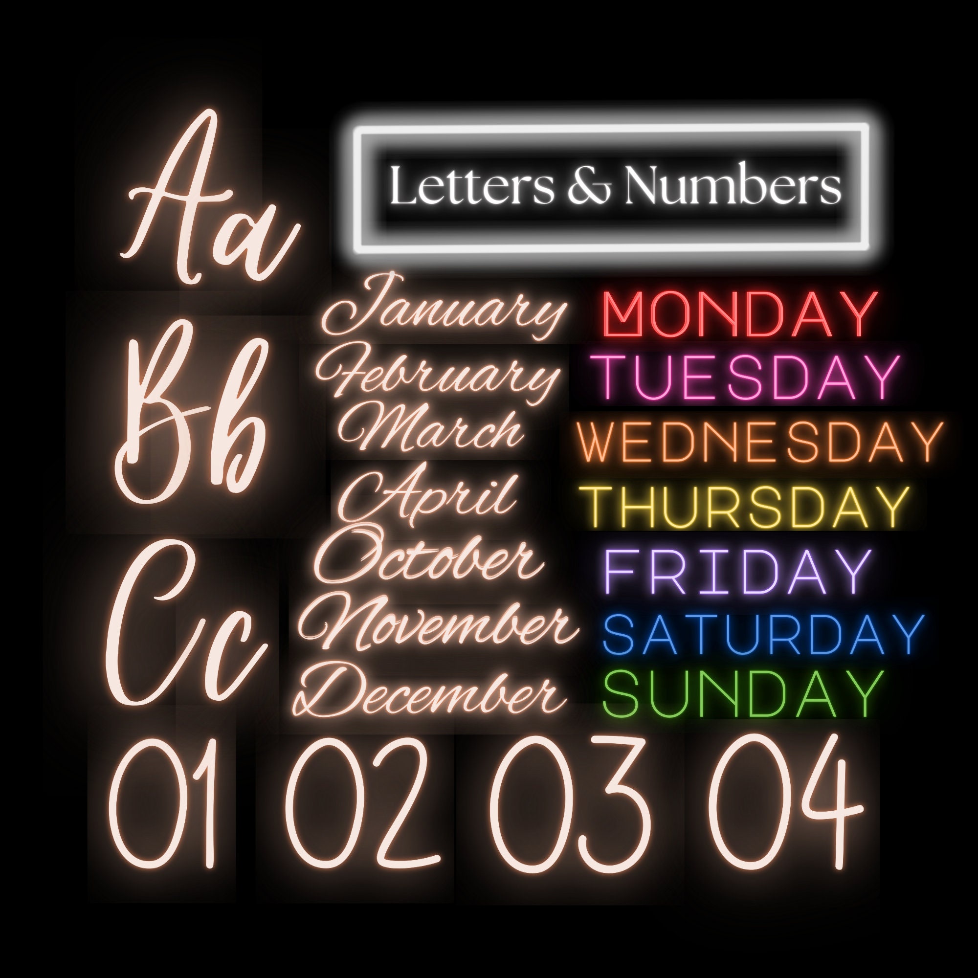 Digital Neon Sticker Pack Digital Sticker Numbers Cute Winter Digital ...