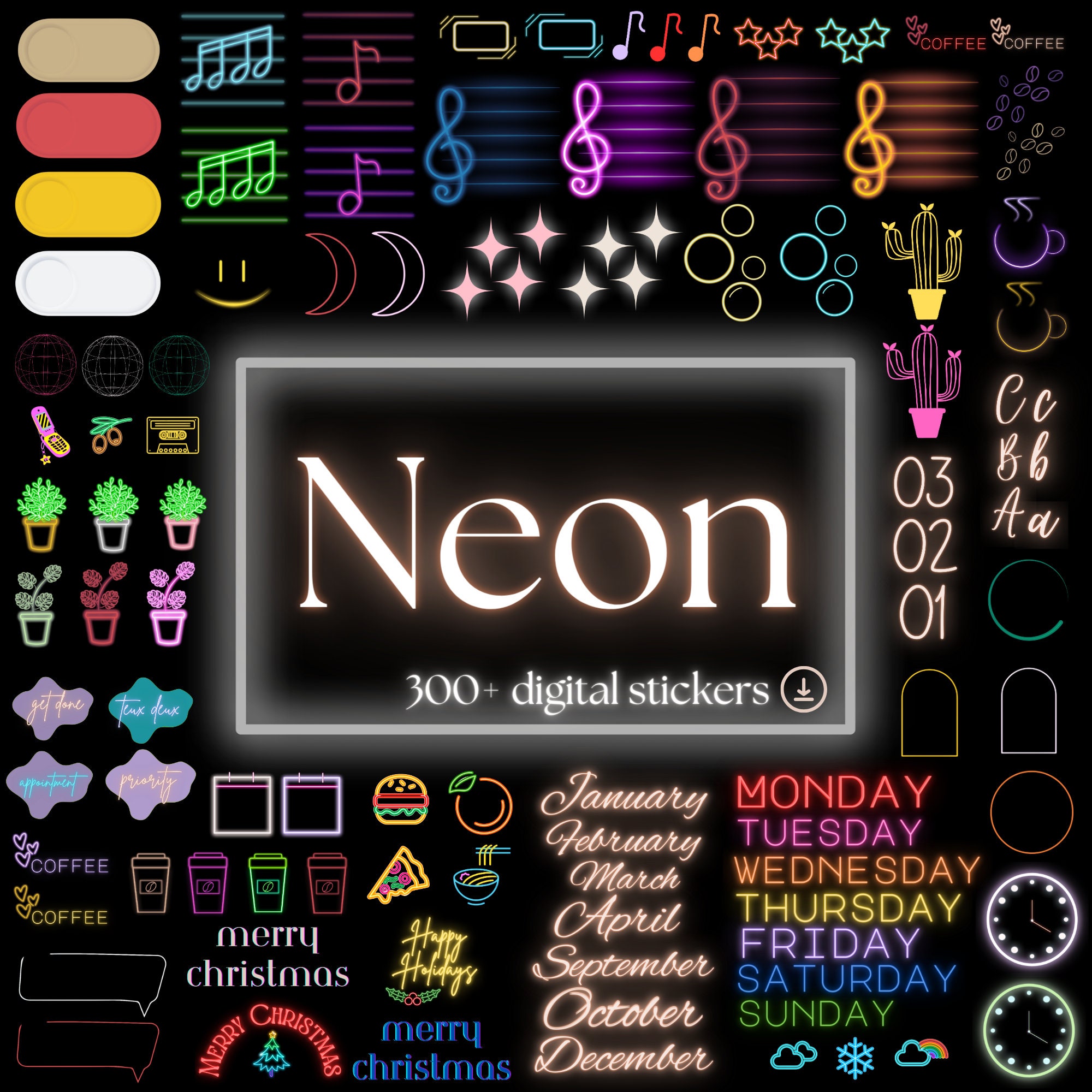 Digital Neon Sticker Pack Digital Sticker Numbers Cute Winter Digital ...