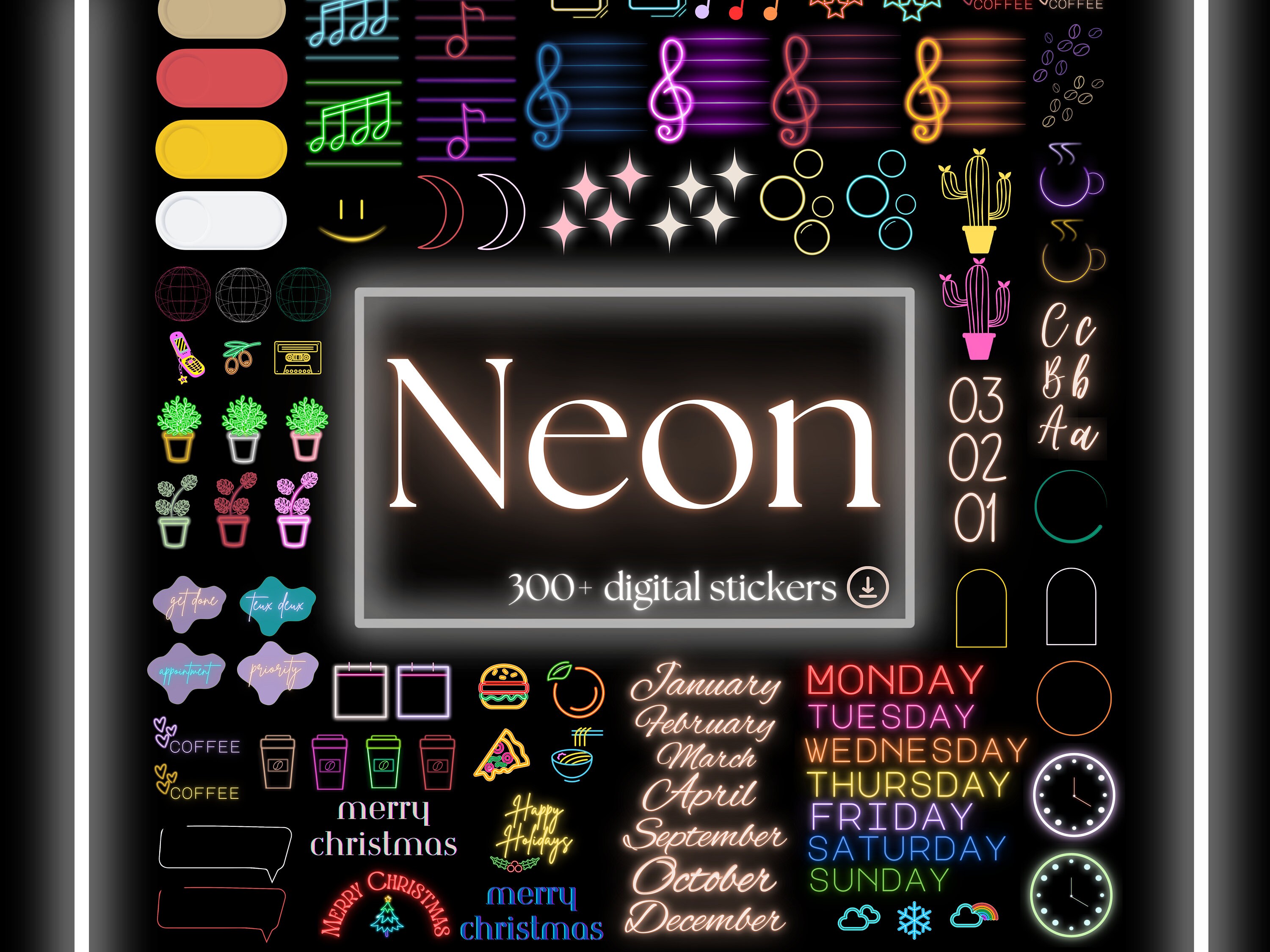 Digital Neon Sticker Pack Digital Sticker Numbers Cute Winter Digital ...