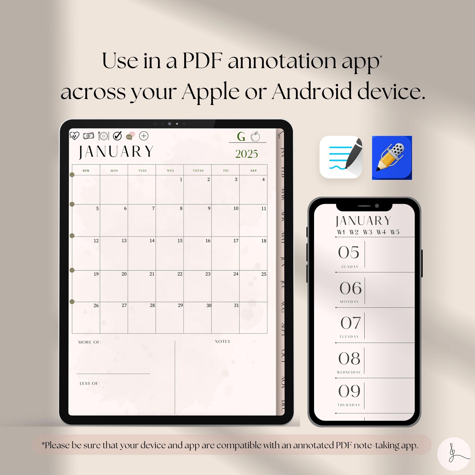 2025 2026 Digital Planner With Apple Reminder and Google Calendar Links ...