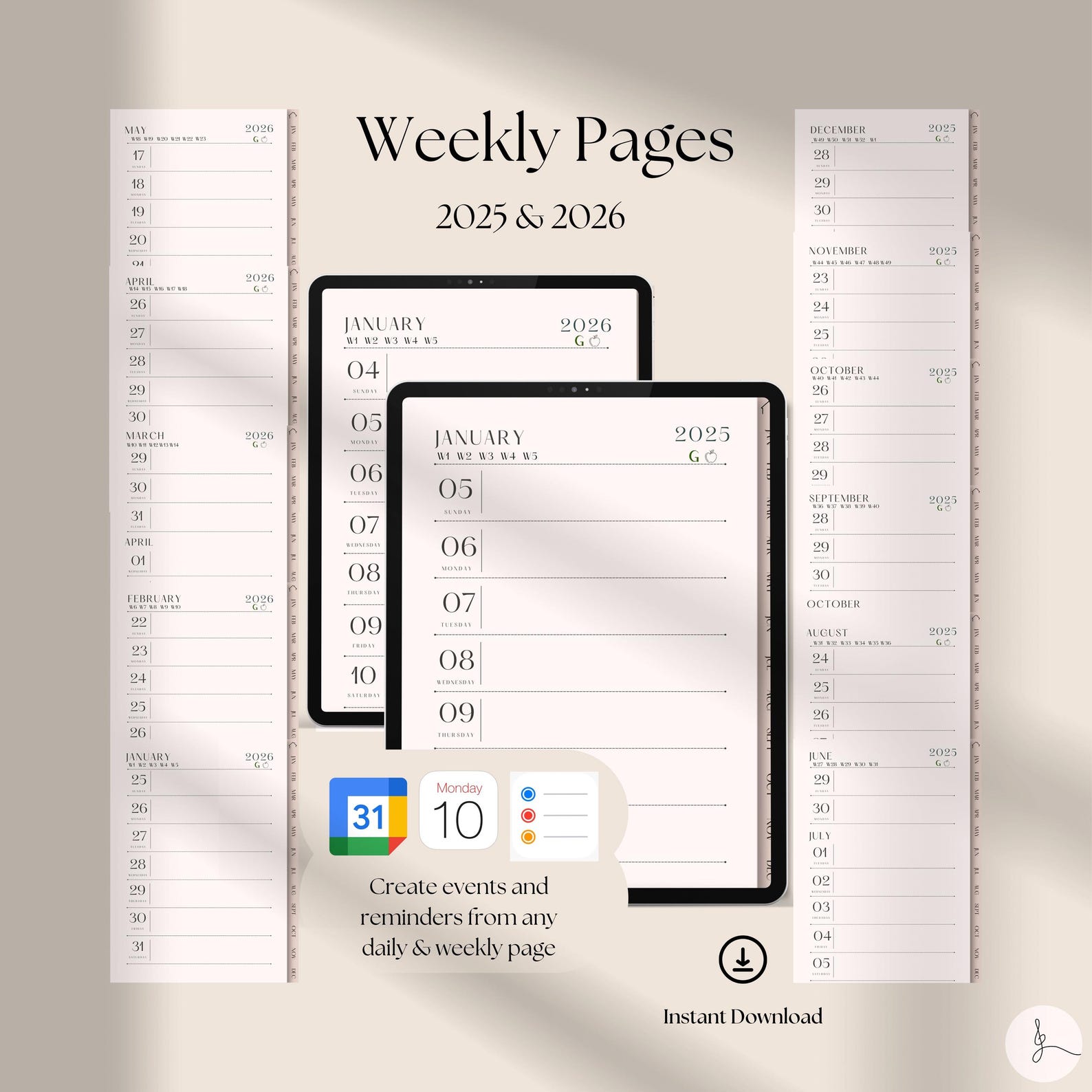 2025 2026 Digital Planner With Apple Reminder and Google Calendar Links ...