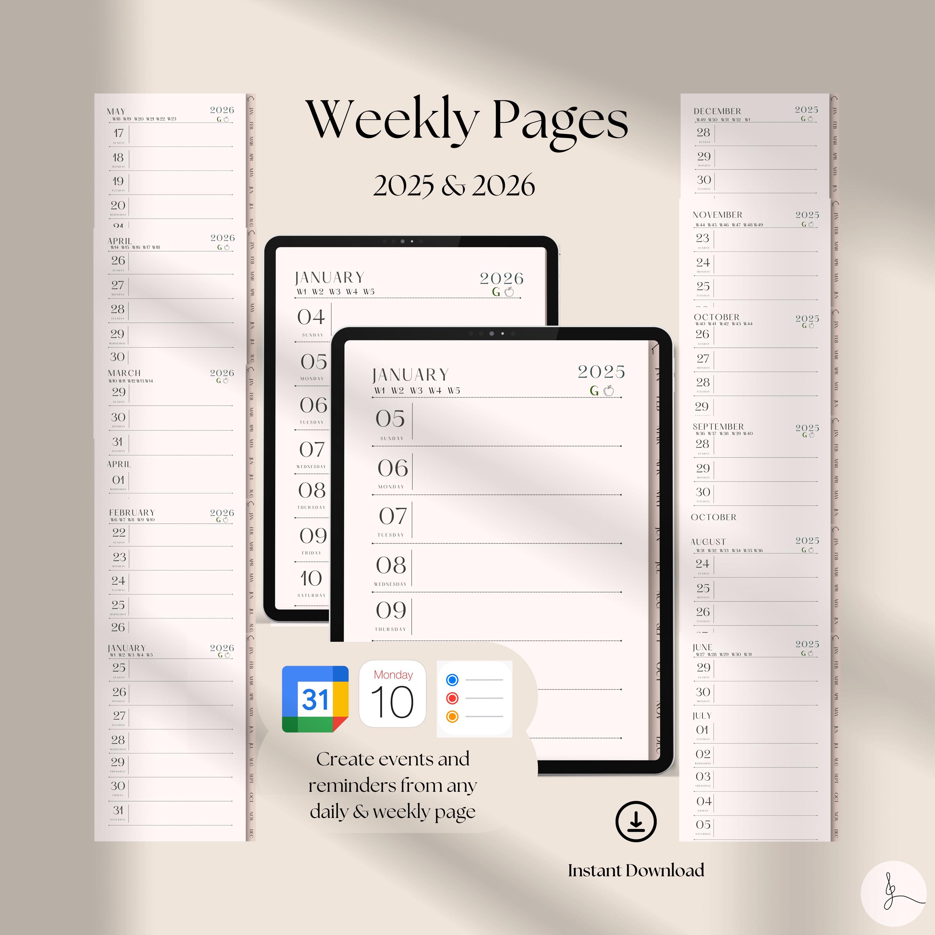 2025 2026 Digital Planner With Apple Reminder and Google Calendar Links ...