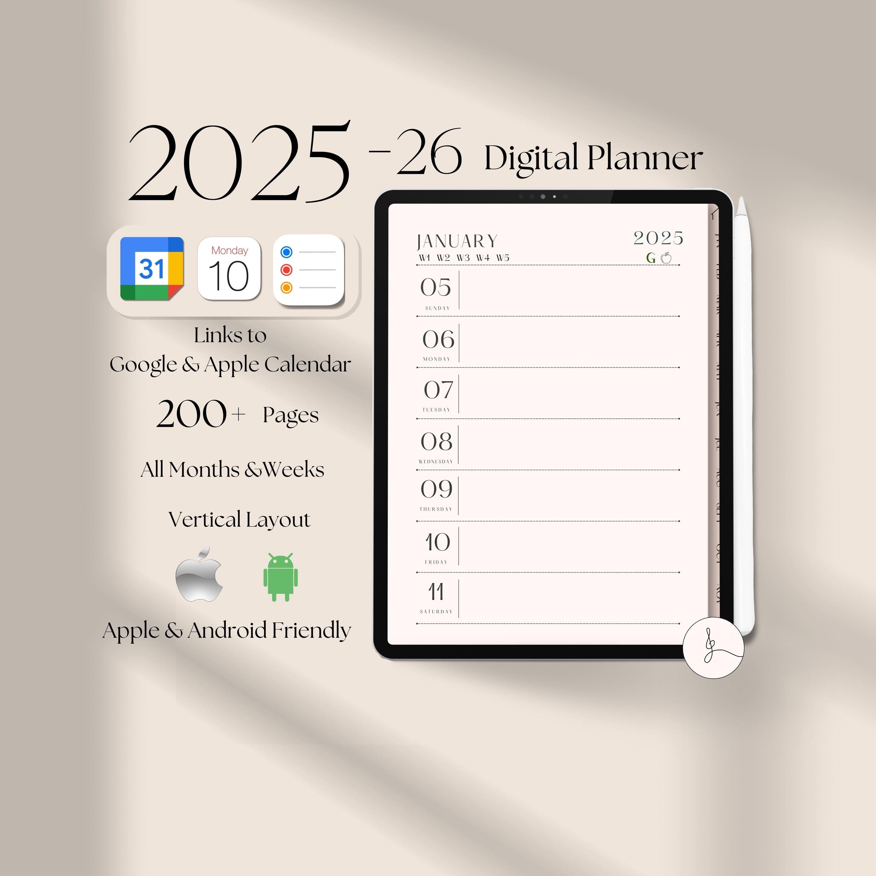 2025 2026 Digital Planner With Apple Reminder and Google Calendar Links ...